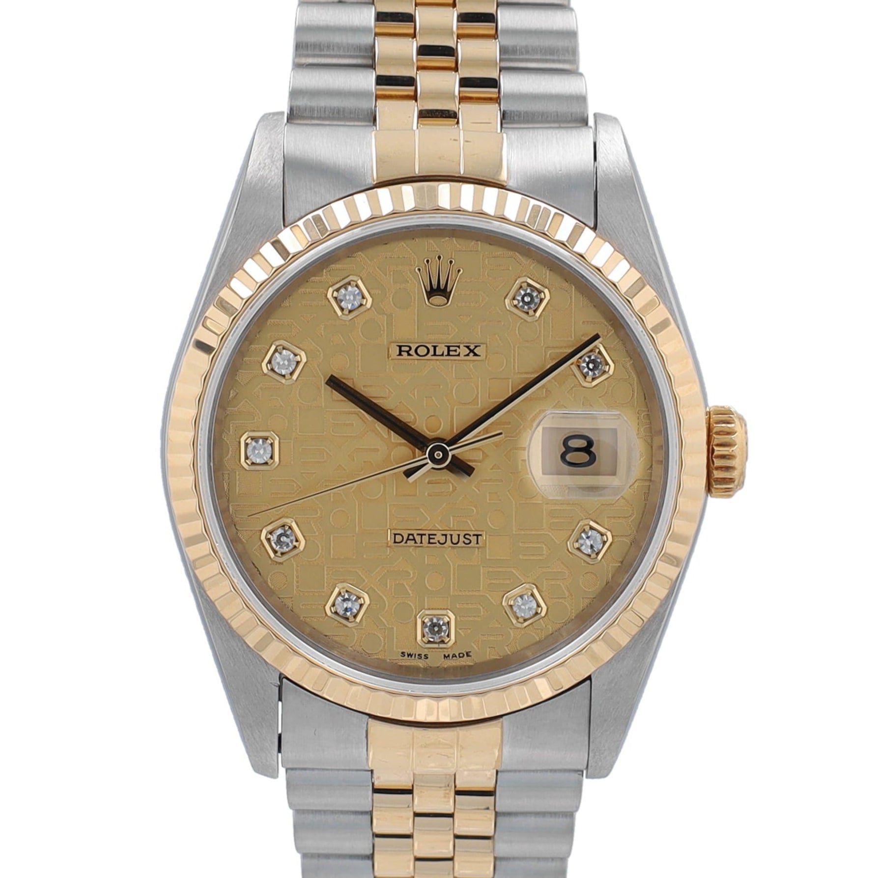 Rolex Datejust 16233 36mm Champagne Jubilee Diamond Dial Fluted Bezel
